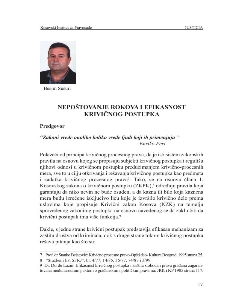 Besim Susuri - Nepoštovanje Rokova I Efikasnost Krivičnog Postupka | PDF