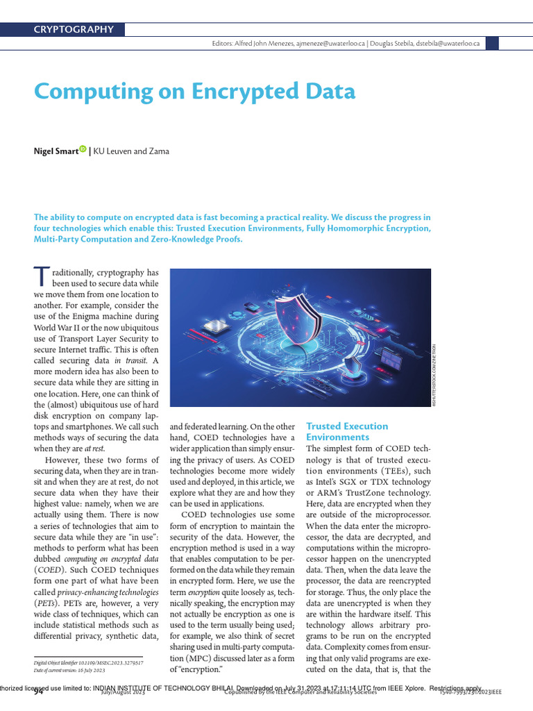 Computing On Encrypted Data | PDF | Encryption | Information Technology