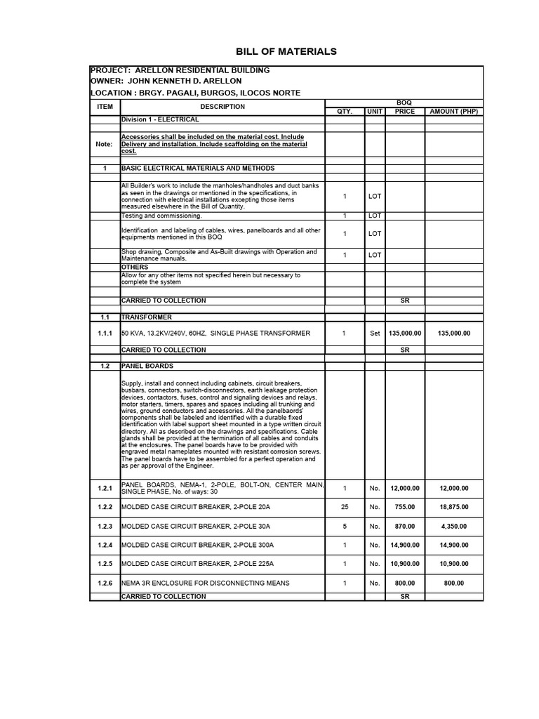 Bill of Materials | PDF | Electrical Wiring | Electrical Connector