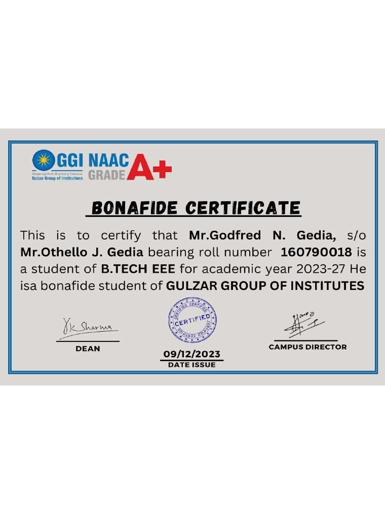 Bonafide Certificate | PDF