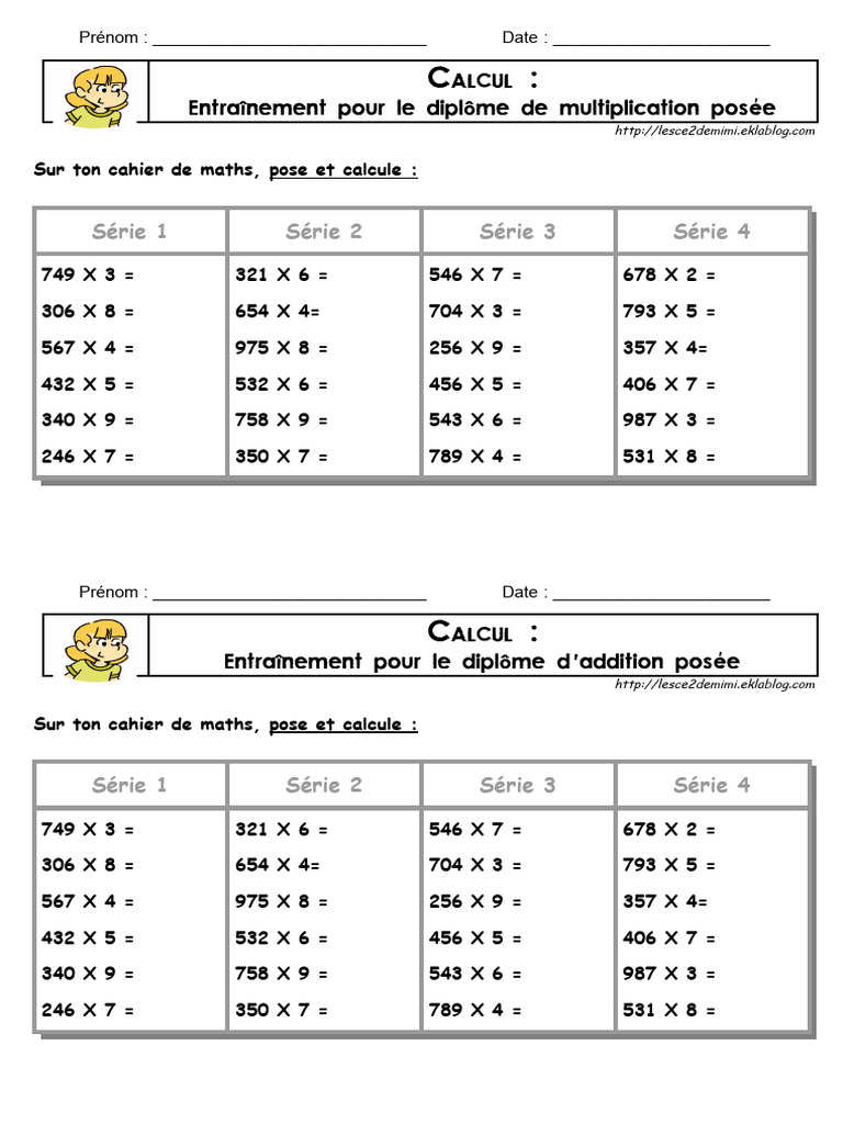 Exercices de multiplication posée CE2 | PDF