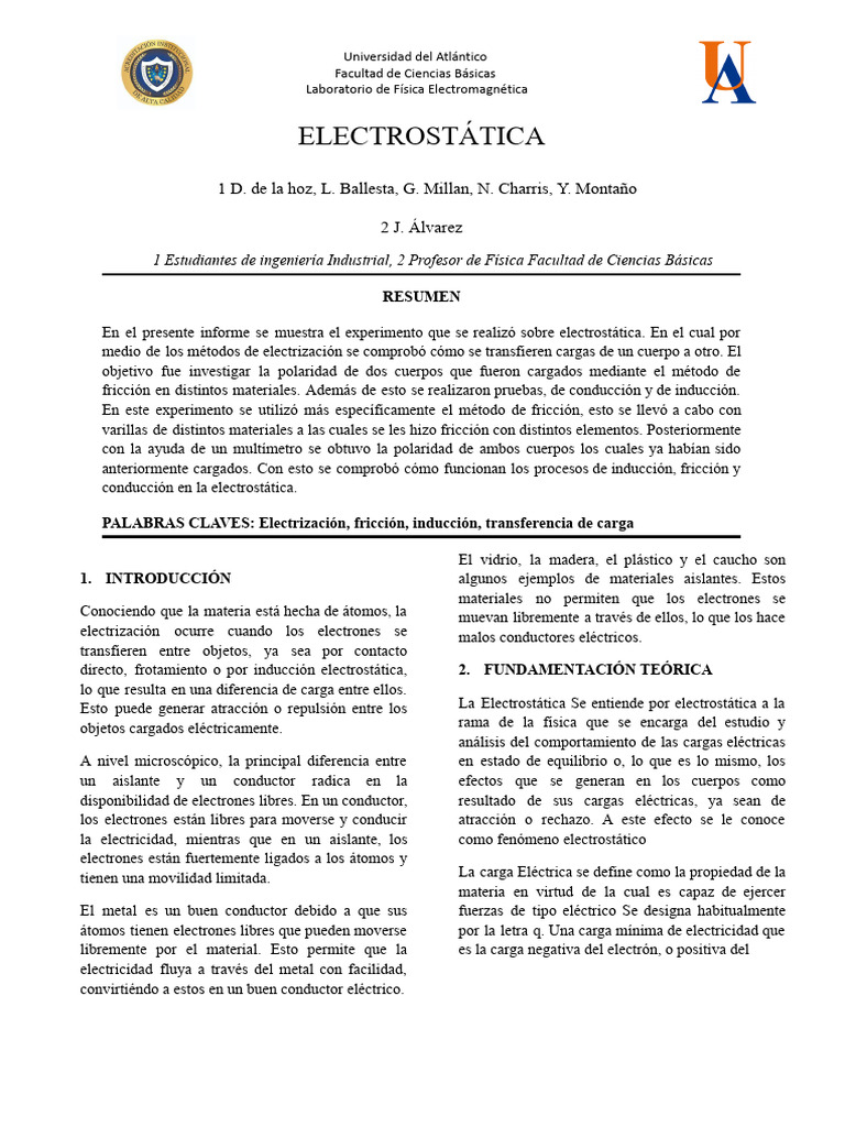 Lab N4 Electrostática | PDF | Electrostática | Electricidad