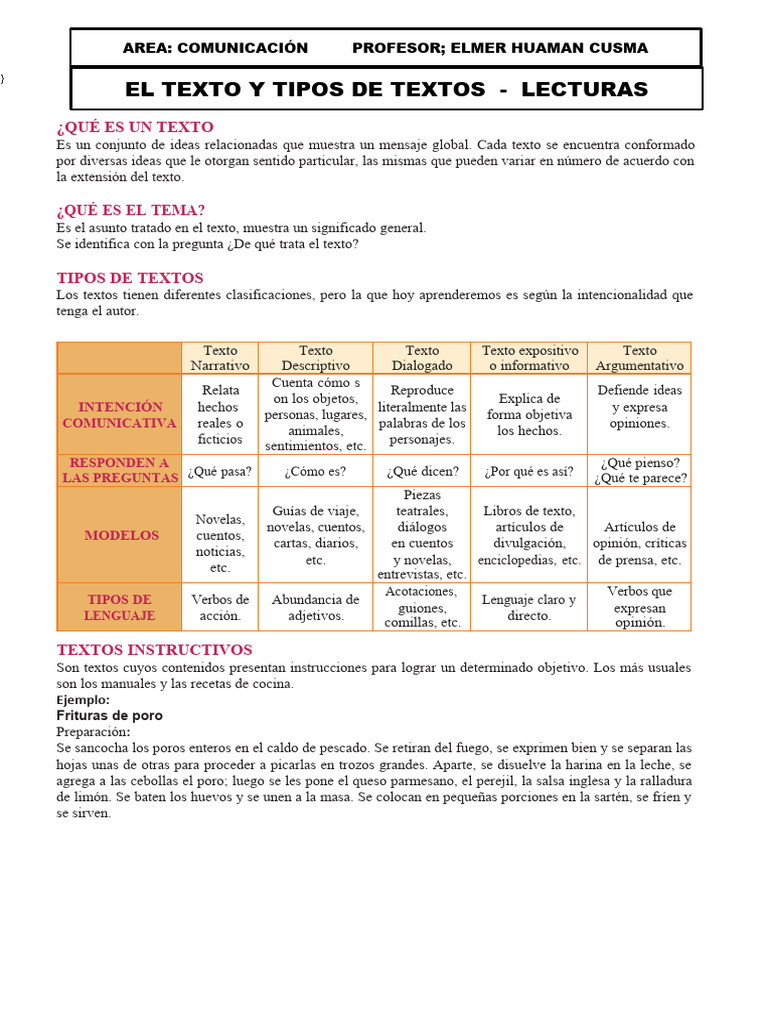 Tipos de Textos para Segundo Grado de Secundaria | PDF | Narración ...