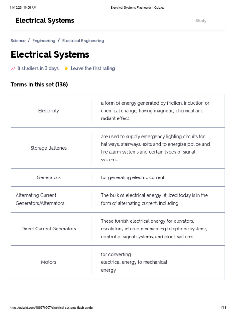 Electrical Systems Flashcards - Quizlet | PDF | Electrical Wiring ...