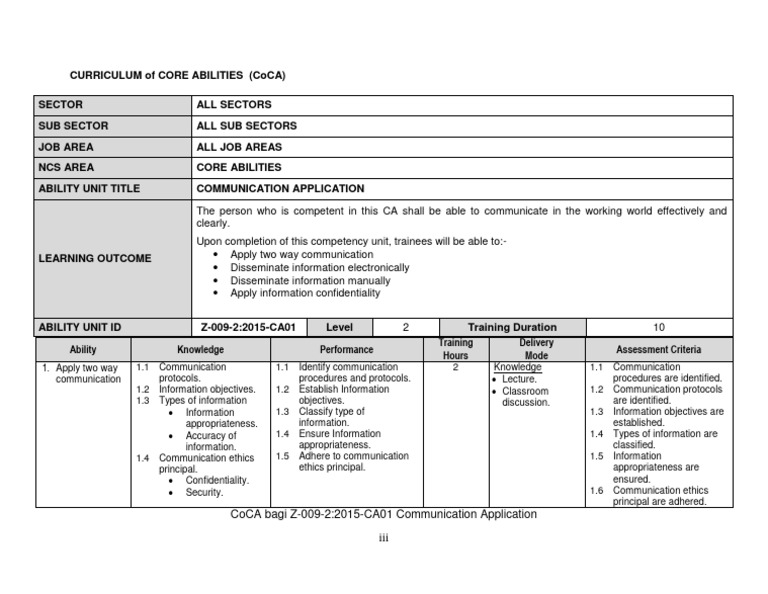 CURRICULUM of CORE ABILITY Vol.1 | PDF | Information | Communication
