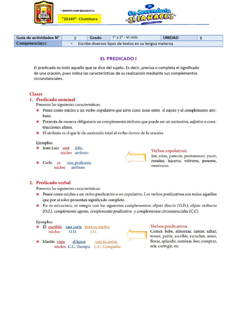 Guía de Actividades N - El Predicado I | PDF | Predicado (Gramática ...