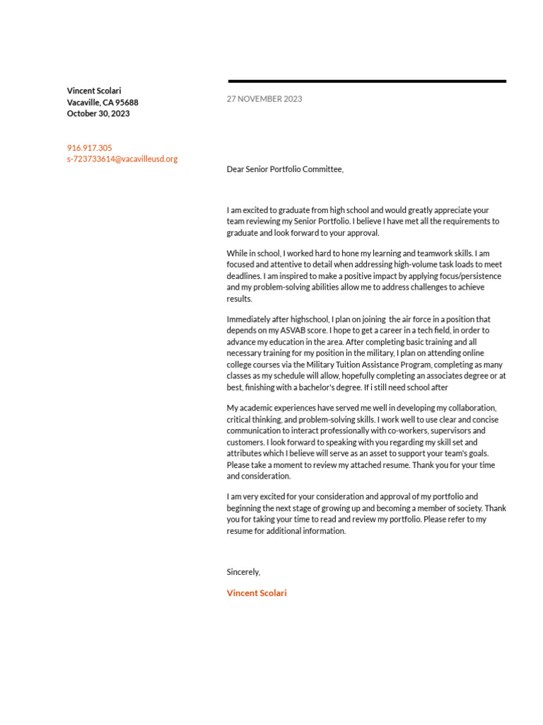 Vincent Scolari - Section 6 - Cover Letter 1 | PDF | Learning | Cognition