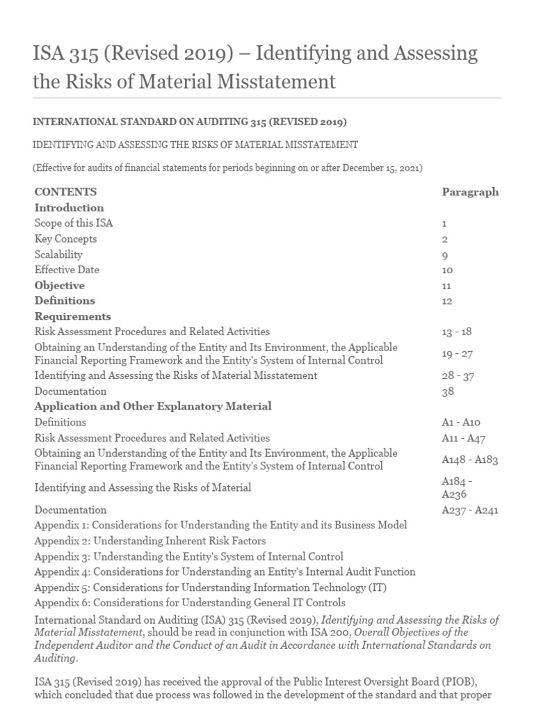 Content - 2023 Global PWC Audit Guide - Isas - Isa 315 Revised 2019 ...