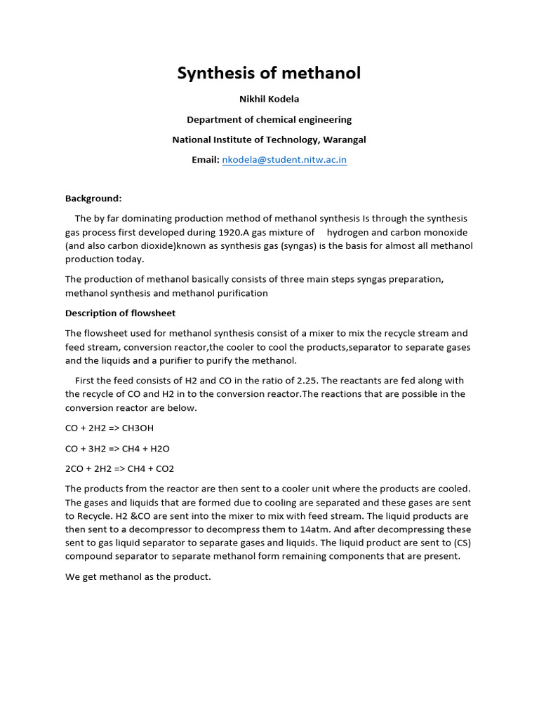 Methanol Synthesis | PDF | Methanol | Methane