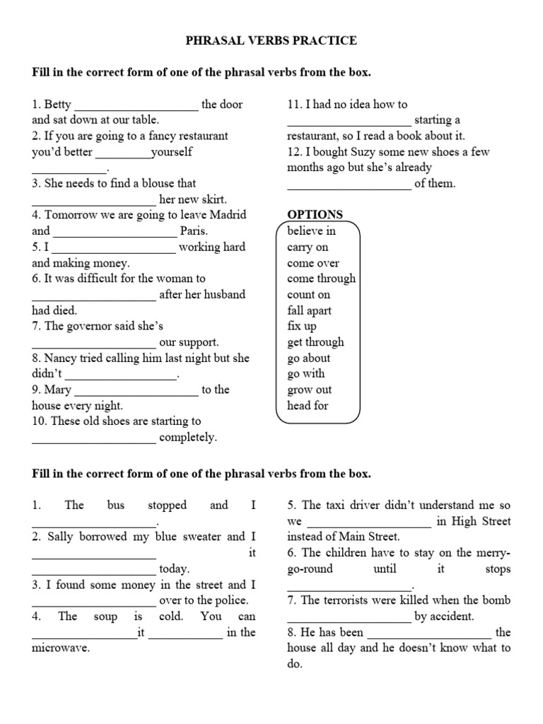 Phrasal Verbs Worksheet | PDF