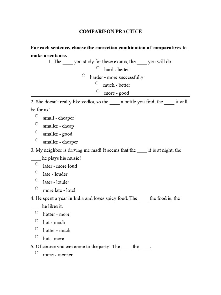 Comparative Sentence Correction Practice | PDF | Language Arts & Discipline | Home & Garden