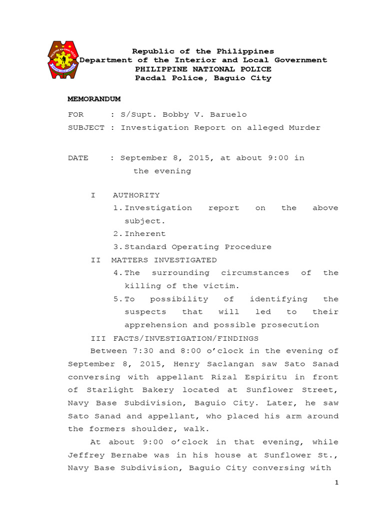 Initial Investigation Report on Murder | PDF | Prosecutor | Public Law