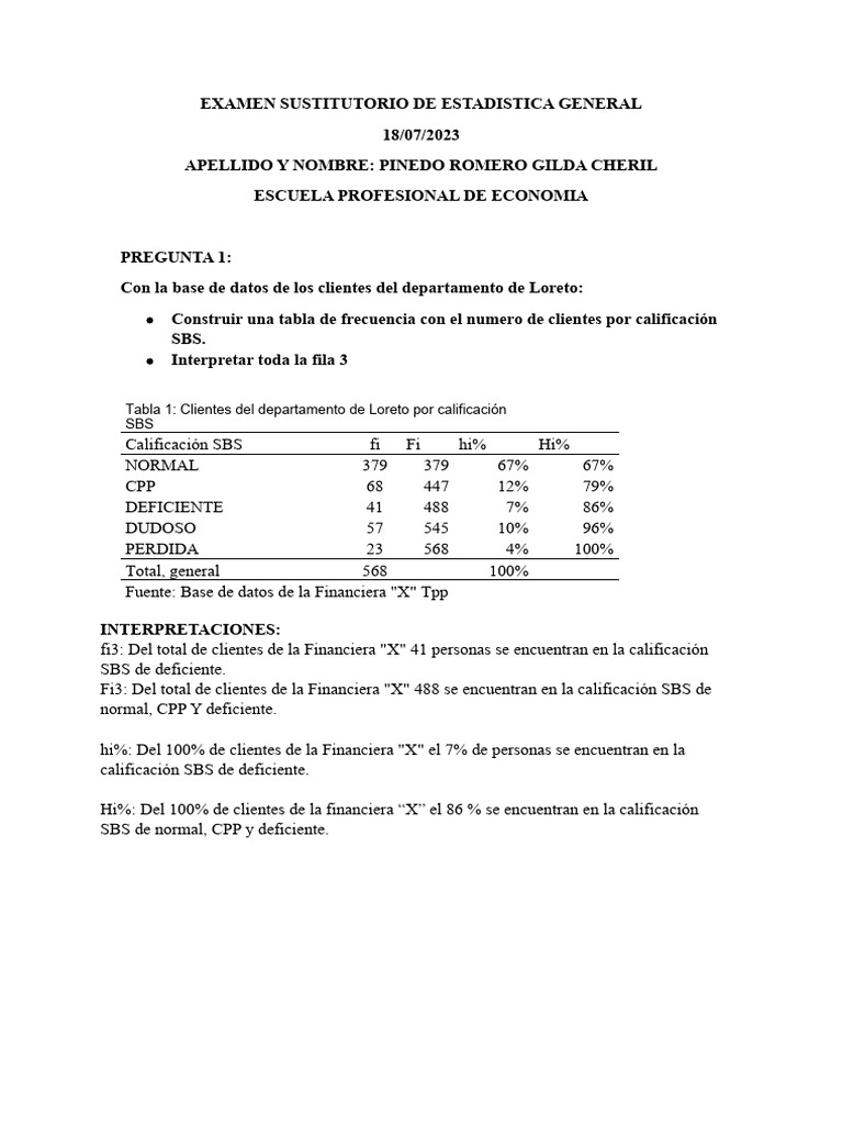 Examen Sustitutorio de Estadistica General | PDF | Coeficiente de determinación | Análisis de ...
