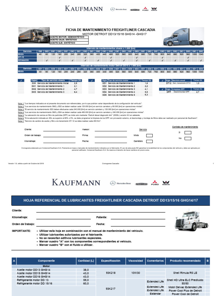 01 - Información de Mantenimiento Cascadia DD13 40000 KMS SS-S-S | PDF ...