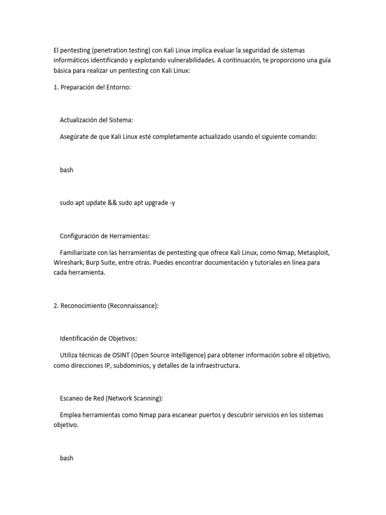 Pasos Basicos de Un Proceso de Pentesting Con Kali Linux | PDF | Prueba ...