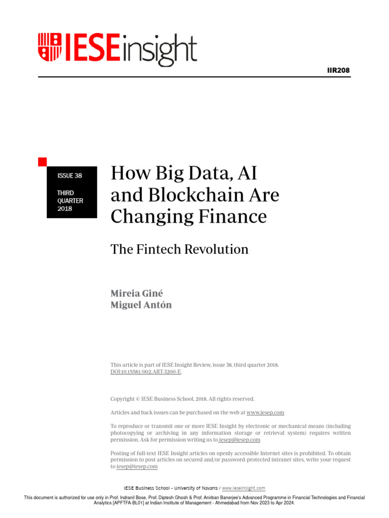 How Big Data, AI and Blockchain Are Changing Finance The Fintech Revolution | PDF | Automation ...