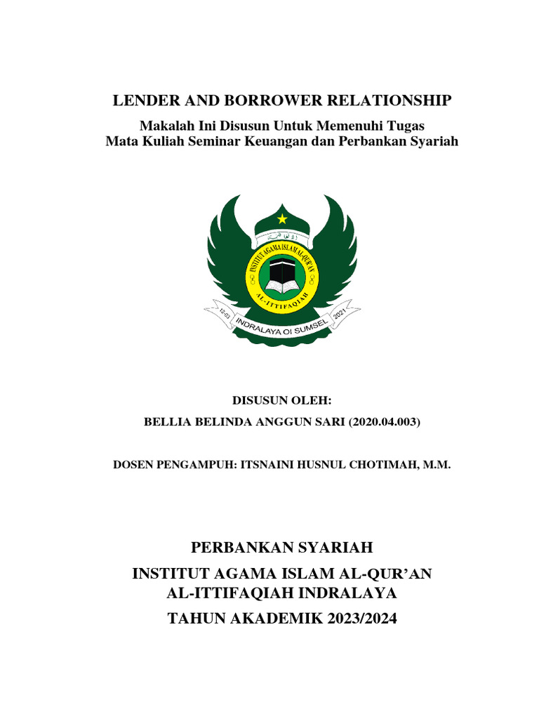 Lender and Borrower Relationship Bellia Anggun Sari PBS.A'20 | PDF