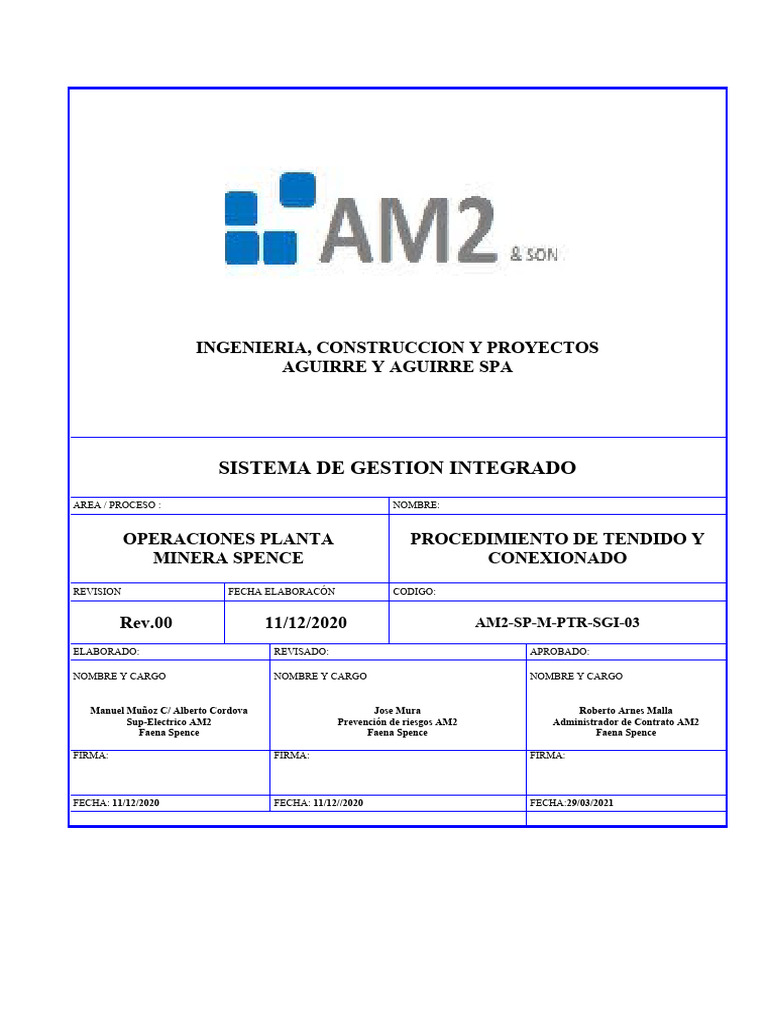 AM2-SP-M-PTR-SGI-03 Procedimiento de Tendido y Conexionado Rev 00 | PDF