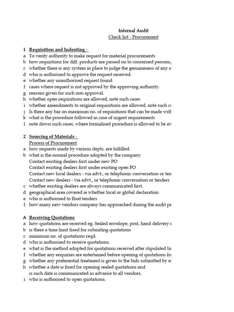 Procurement Audit Checklist Overview | PDF | Procurement | Point Of Sale