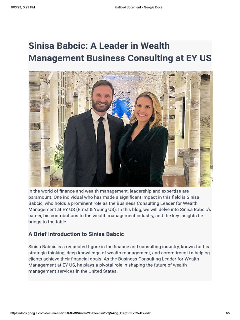 Sinisa Babcic-A Leader in Wealth Management Business Consulting at EY ...