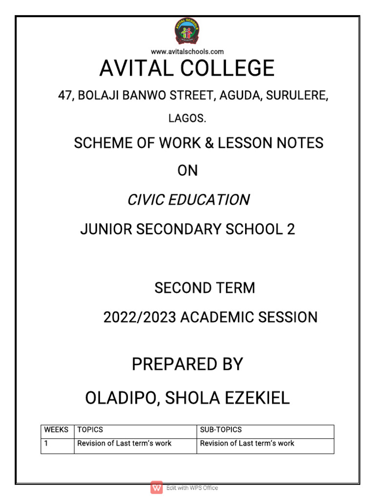 JSS2 Civic Education First Term Notes | PDF