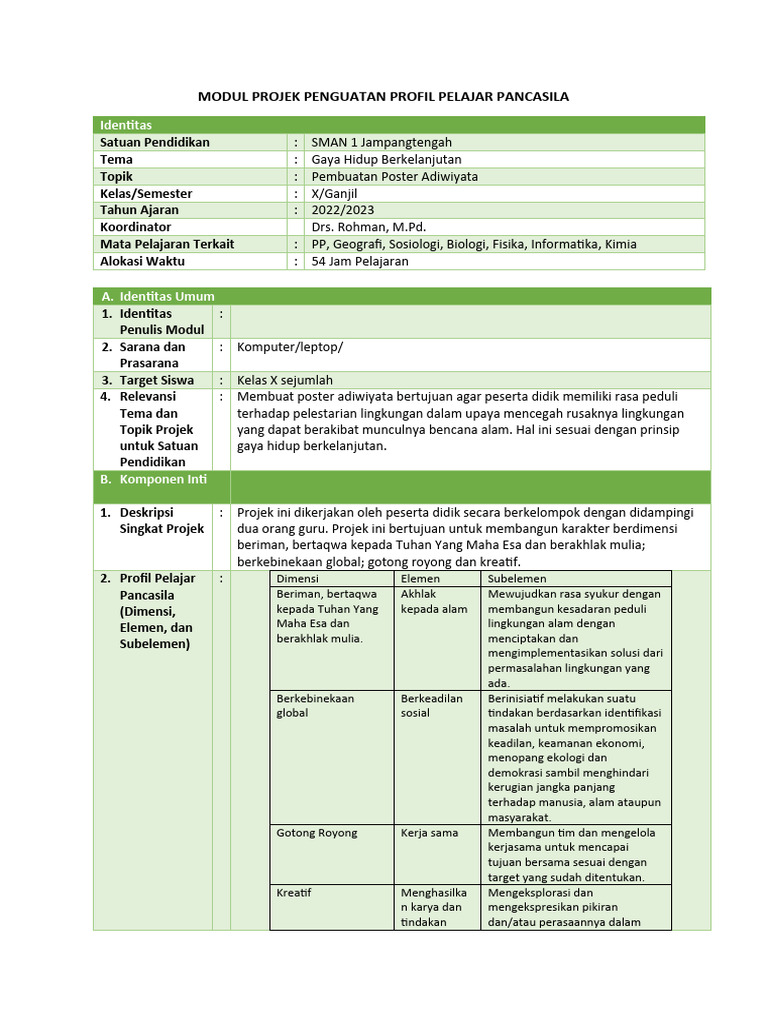 MODUL P5 Pembuatan Poster Adiwiyata | PDF