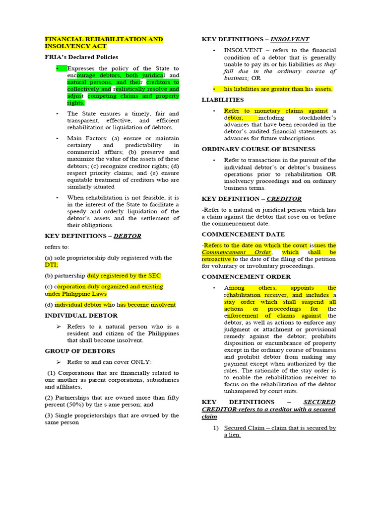 FRIA Docs | PDF | Liquidation | Insolvency