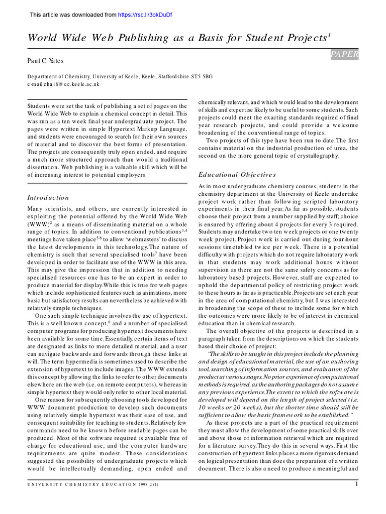 World Wide Web Publishing As A Basis For Student Projects: Paper | PDF