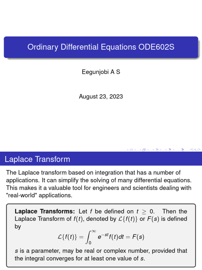 Laplace Transform in ODE602S | PDF | Differential Equations | Laplace ...