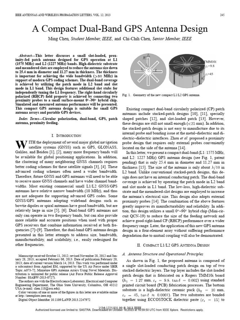 Compact Dual-Band GPS Antenna Design | PDF | Antenna (Radio) | Global ...
