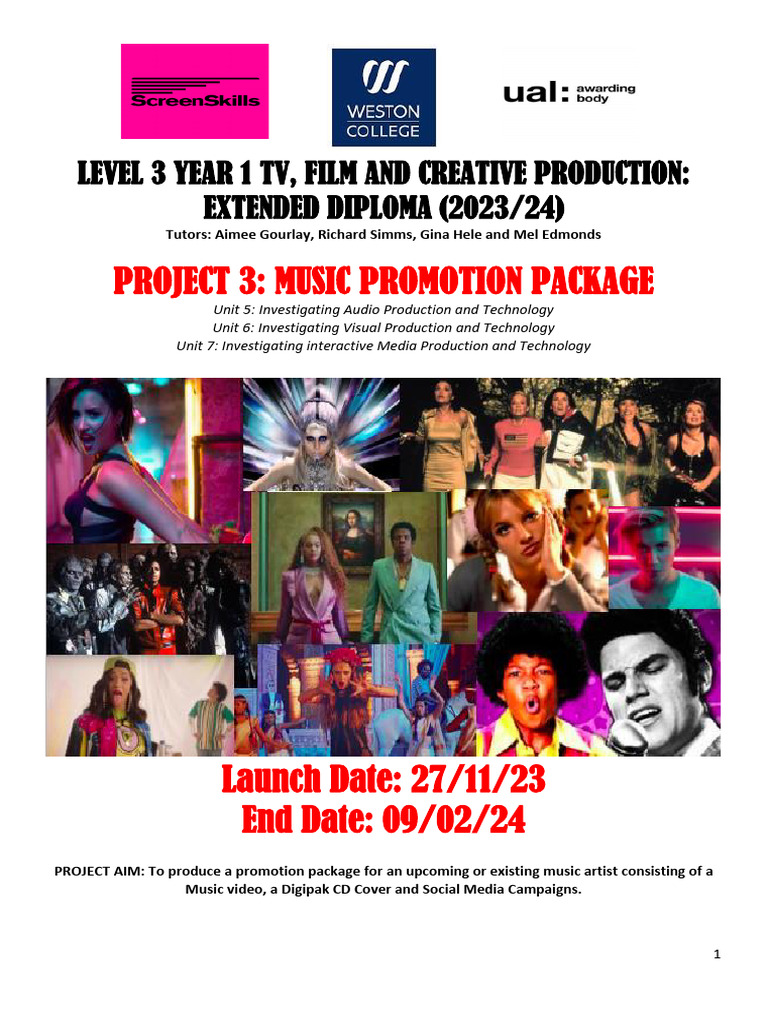 Project 3 - Music Video Brief 2023-24 v2 | PDF | Social Media | Popular ...