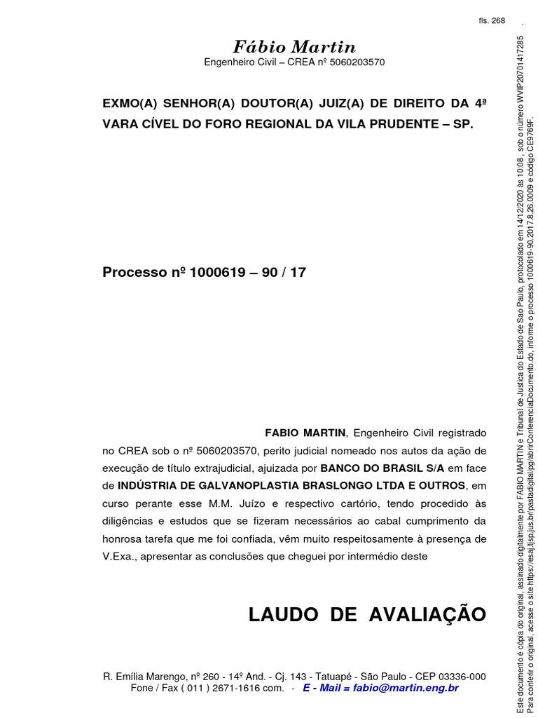 Laudo Completo Judicial de Fabio Martins-Chacara em Sao Paulo | Download grátis PDF | Mercado ...