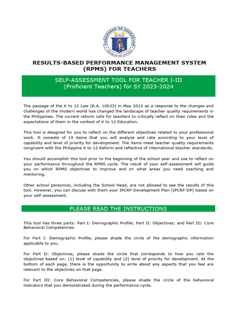 Self Assessmet Tool 2022 2023 For Ti Iii | PDF | Goal | Learning