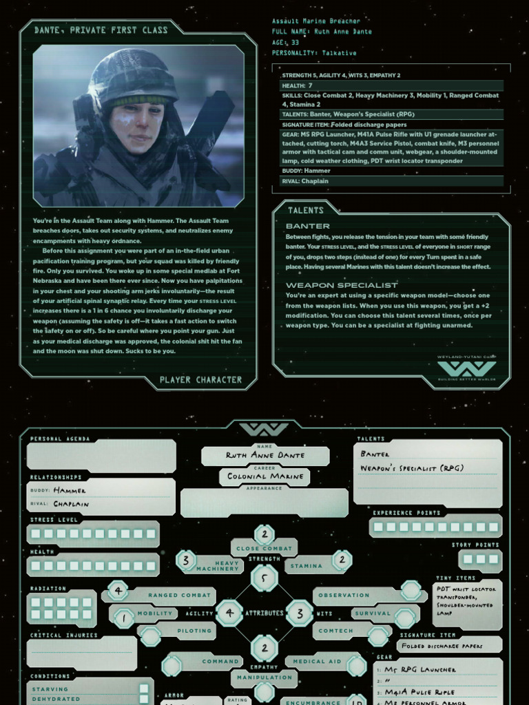 ALIEN RPG - Destroyer of Worlds - Character Sheets (2020) | PDF ...