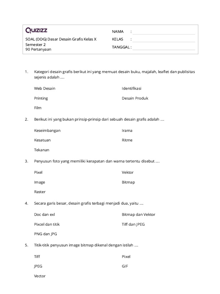 SOAL (DDG) Dasar Desain Grafis Kelas X Semester 2 | PDF | Seni | Komputer