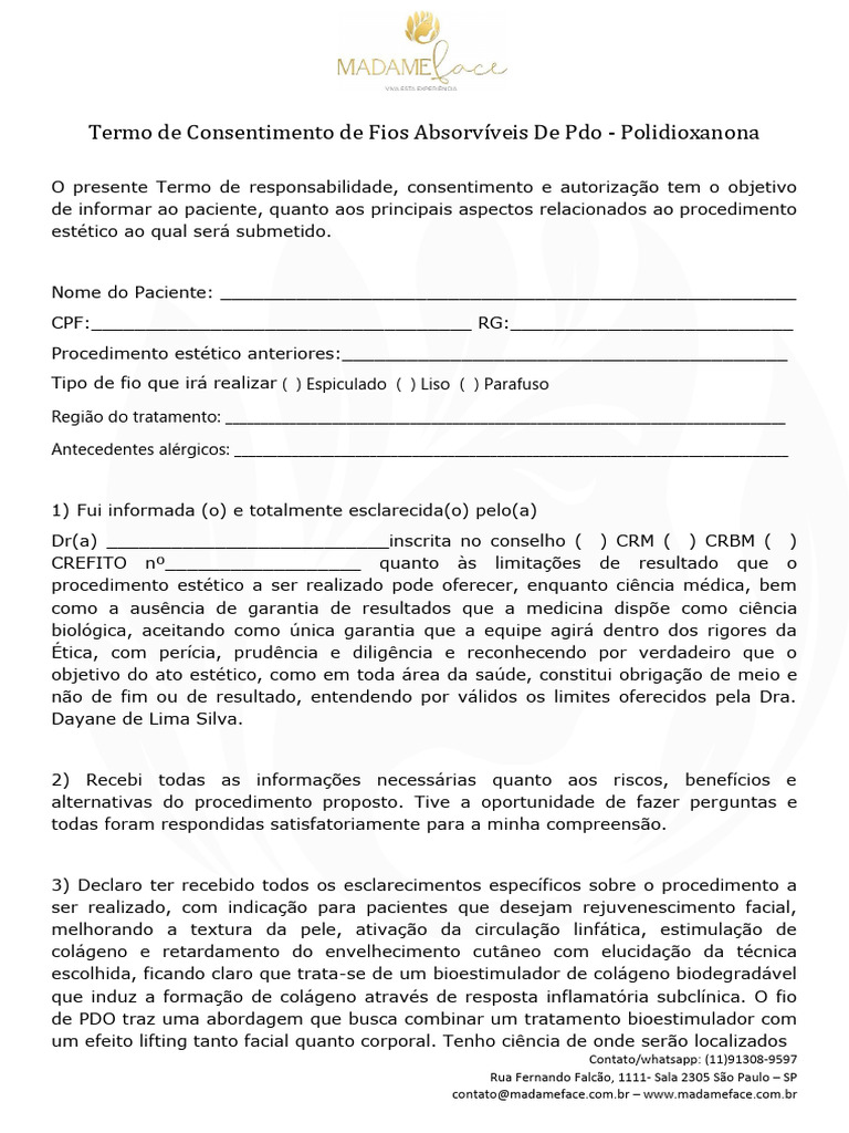 Termo de Consentimento Fios de Pdo | PDF | Science | Consentimento ...