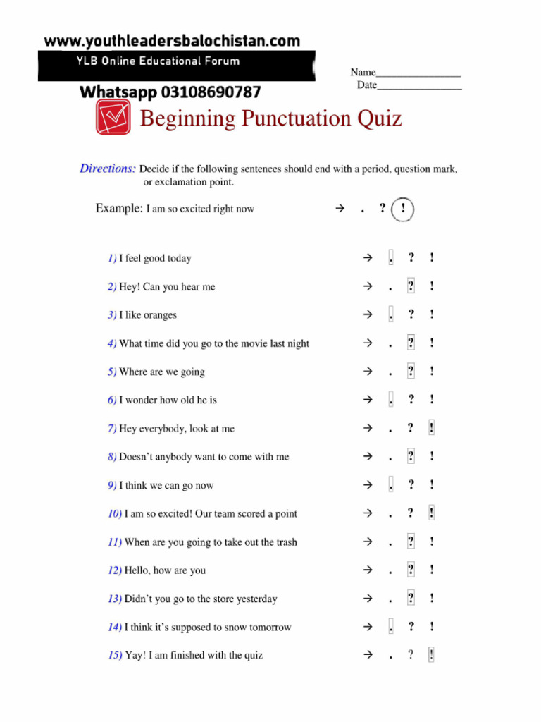 Beginning Punctuation Quiz - Answers | PDF