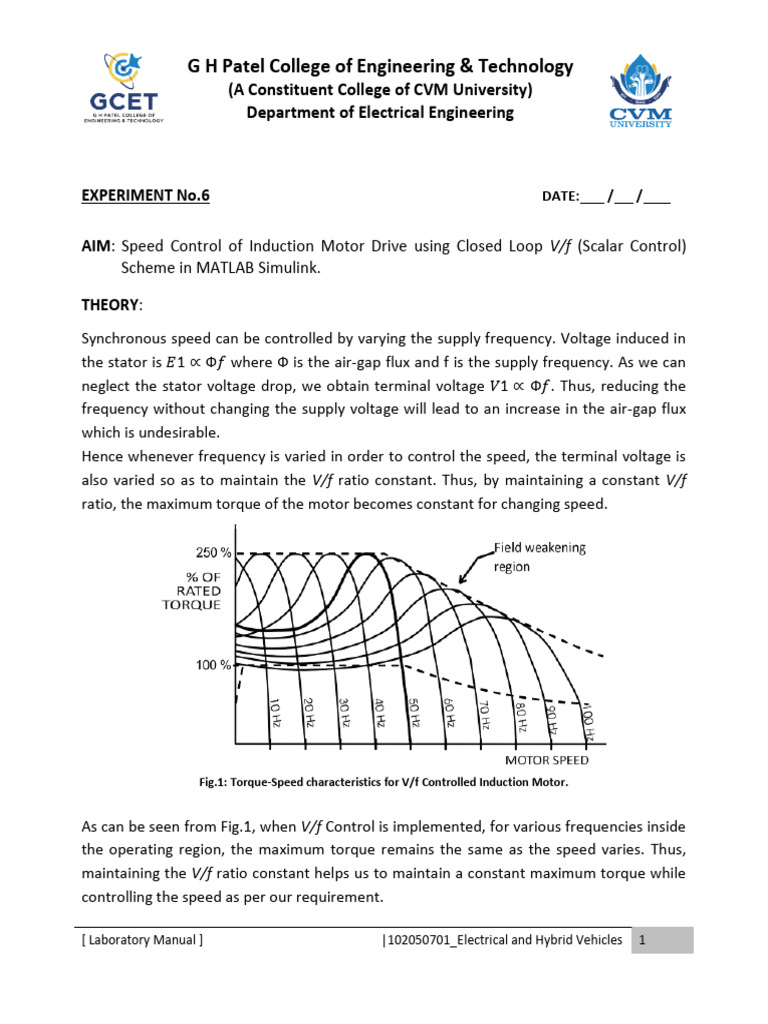 Exp 6 Speed Control Of Induction Motor Drive Using Closed Loop Vbyf Control In Matlab Simulink