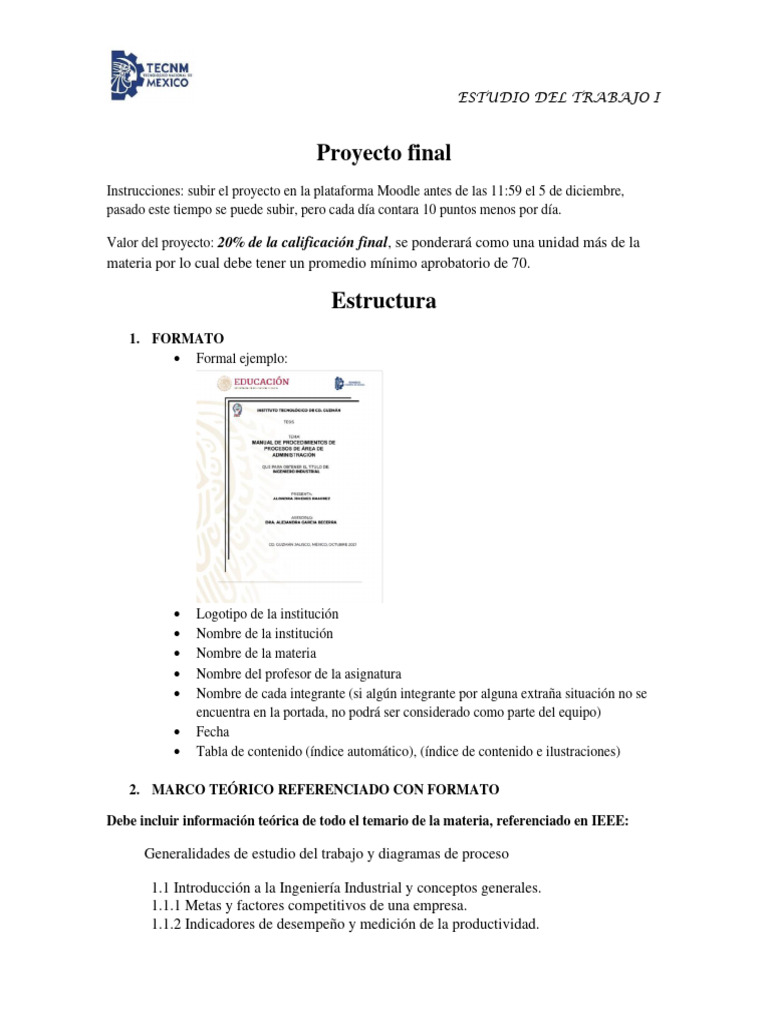 Proyecto Final Estudio del Trabajo I | PDF | Ingeniería