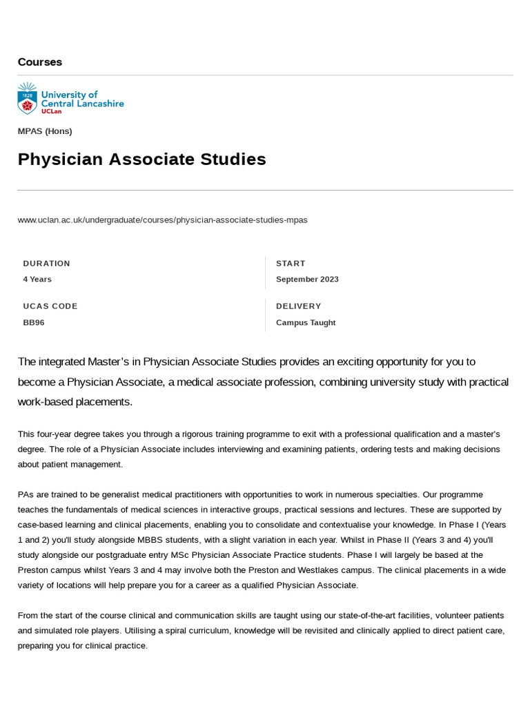 Physician Associate Studies Mpas Hons | PDF | Evidence Based Medicine ...