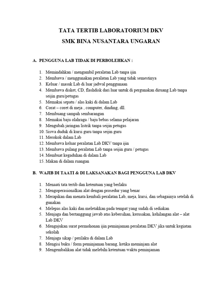 Tata Tertib Laboratorium DKV | PDF