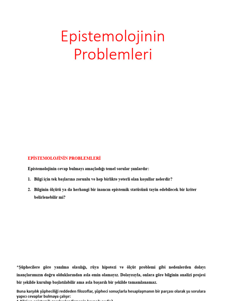 Bilginin Tanımı Ve Unsurları - Gettier Problemi | PDF