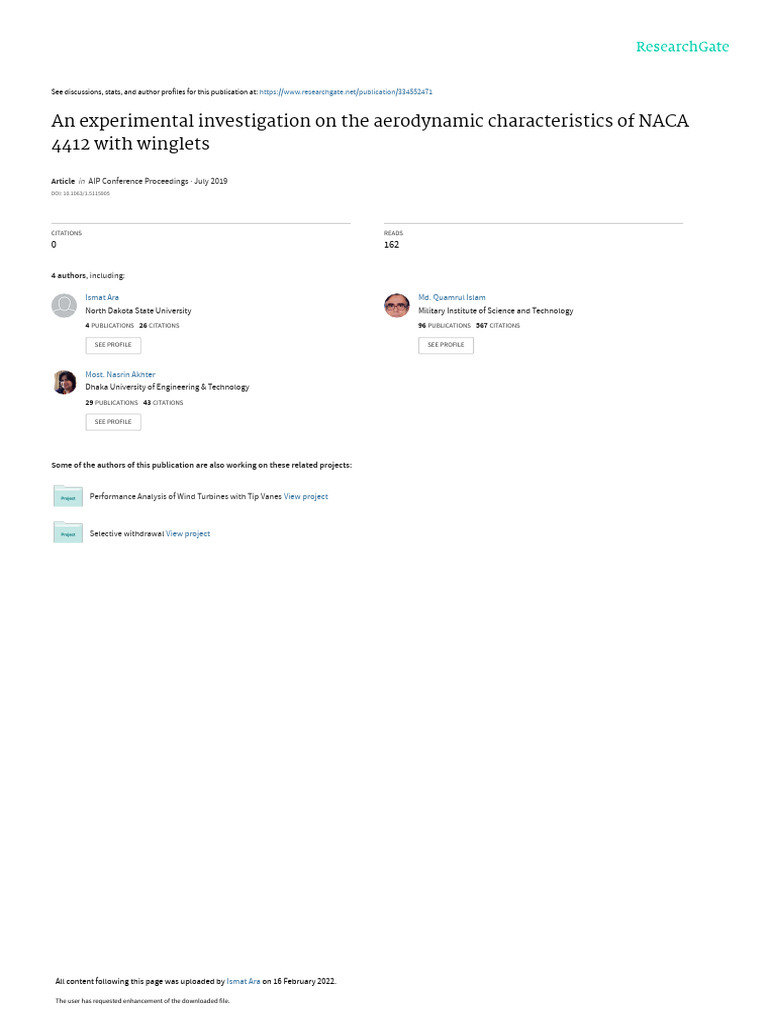 An Experimental Investigation On The Aerodynamic Characteristics of ...