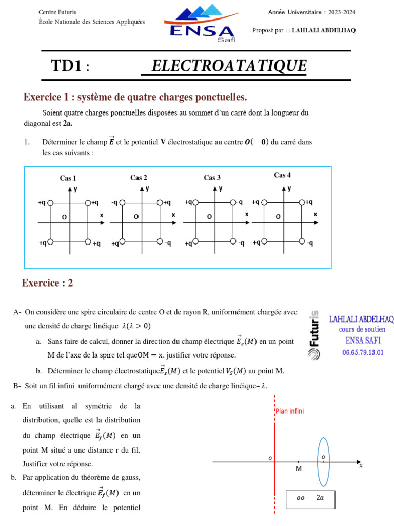 Exercices d'Électrostatique 2023-2024 | PDF | Cercle | Champ électrique