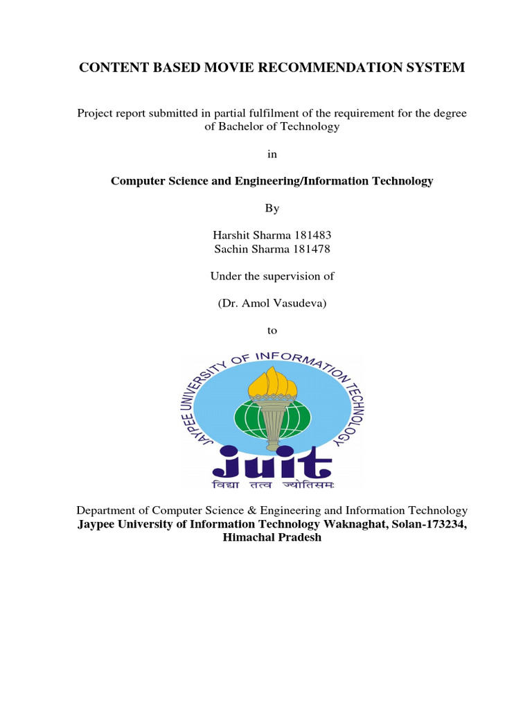 B.Tech Movie Recommender Report | PDF | Computing