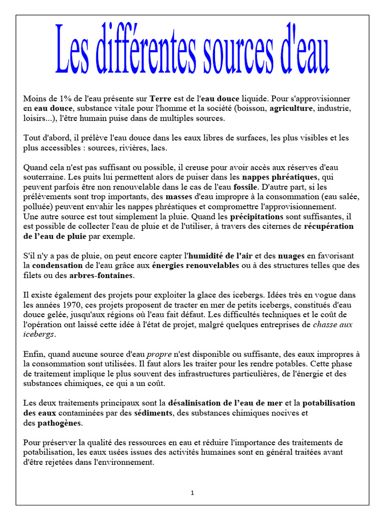 Les Différentes Sources D'eau | PDF | Eau | Eau douce