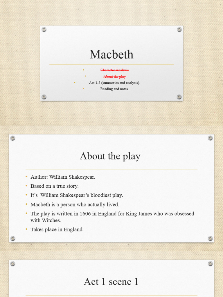 Macbeth Analysis and Summaries Scene 1-7 | PDF | Macbeth ...