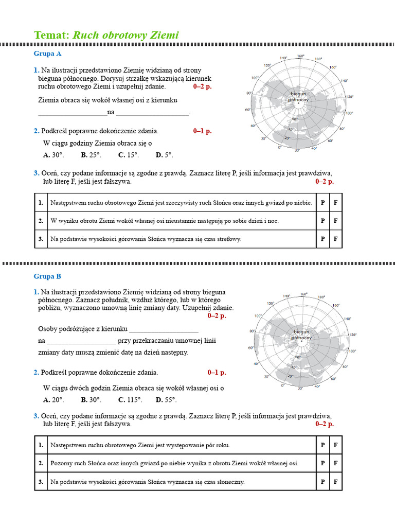 Kartkowka Ruch Obrotowy Ziemi | PDF