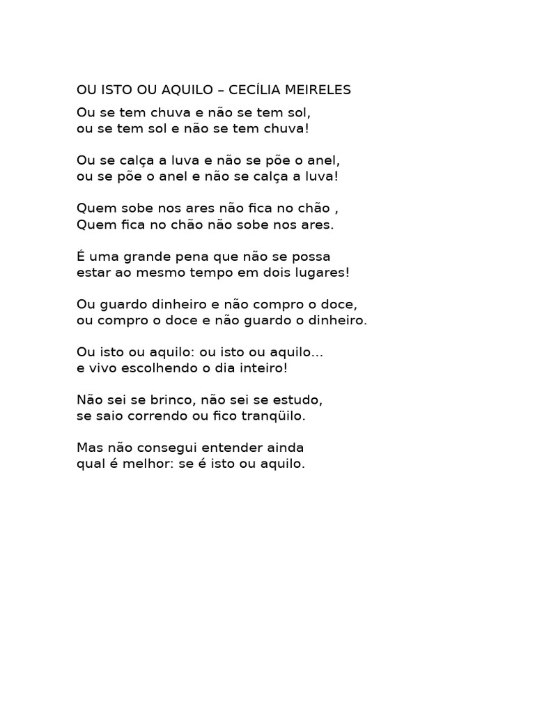 Poema "Ou Isto Ou Aquilo" de Meireles | PDF