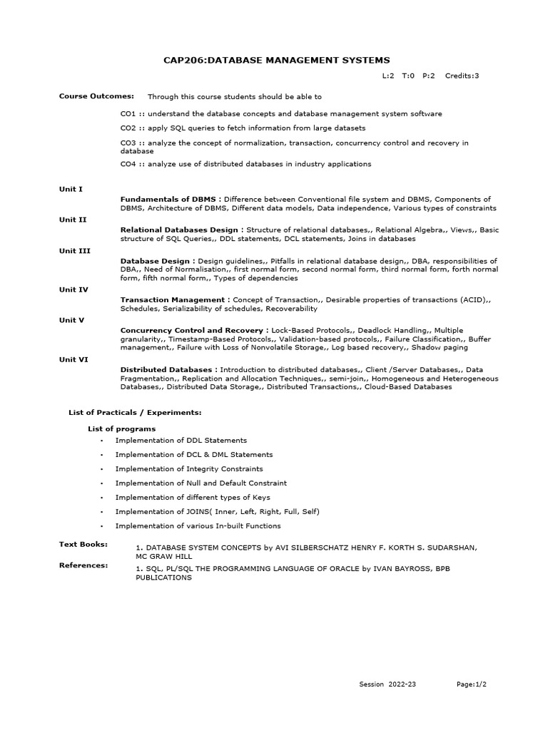 Database Systems Course Guide | PDF | Databases | Database Transaction